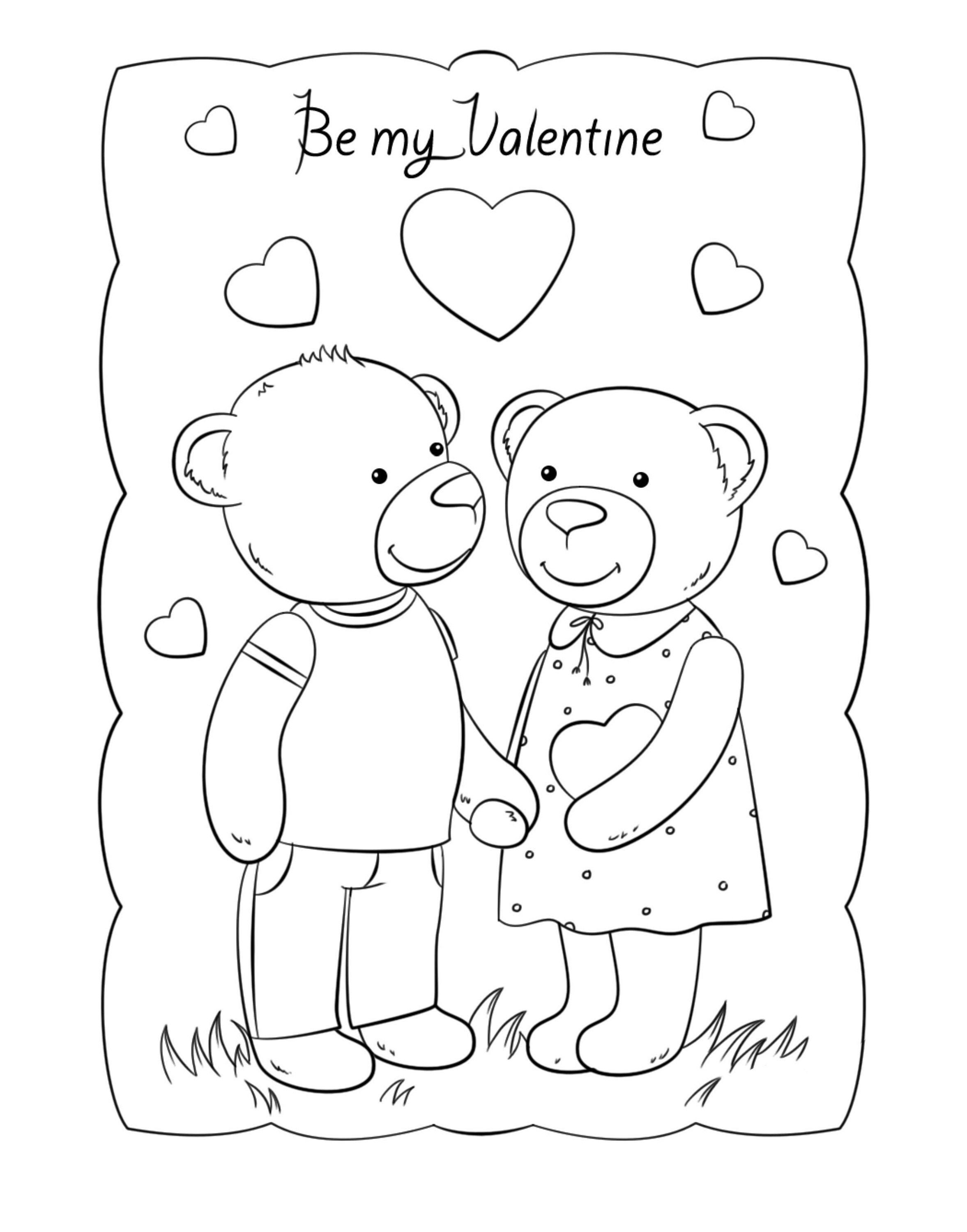 Be My Valentine Coloring Page, Teddy Bears, Valentine's Day Coloring ...