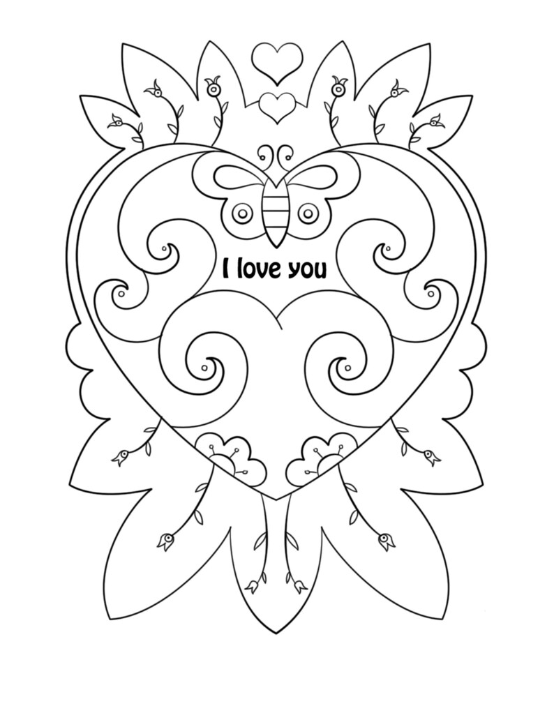 I Love You Coloring Page, Valentine's Day, Fun Coloring Page, Valentine ...