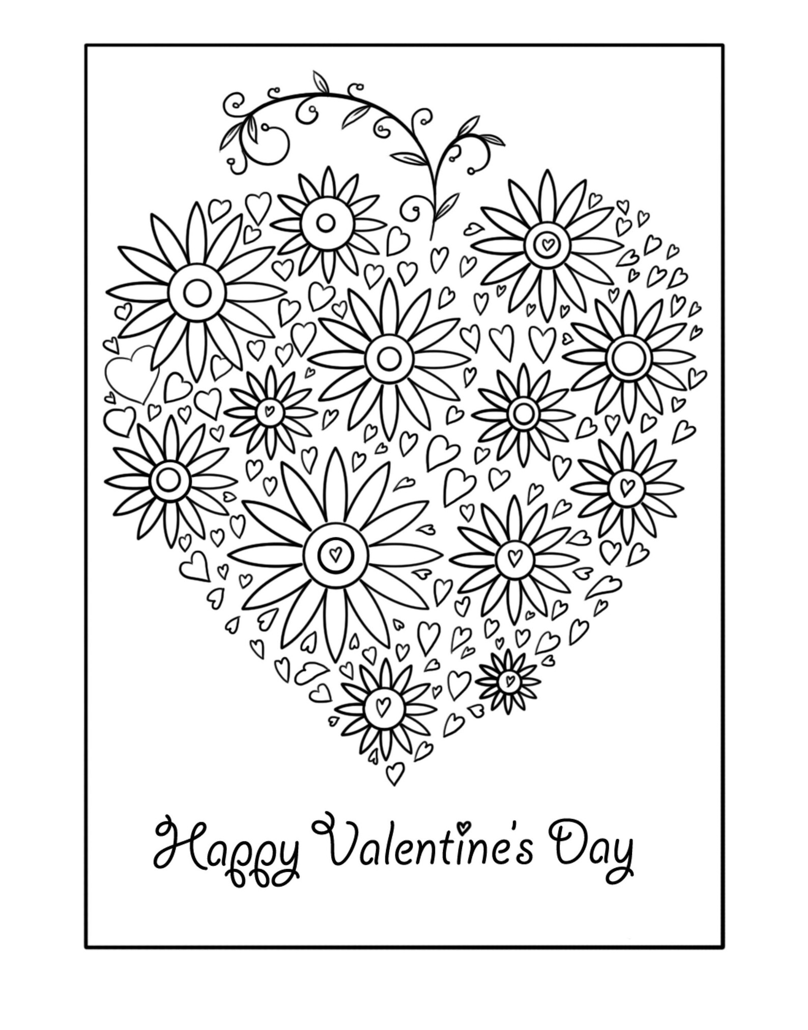 Happy Valentine's Day Coloring Page, Heart Coloring Sheet, Valentine's ...