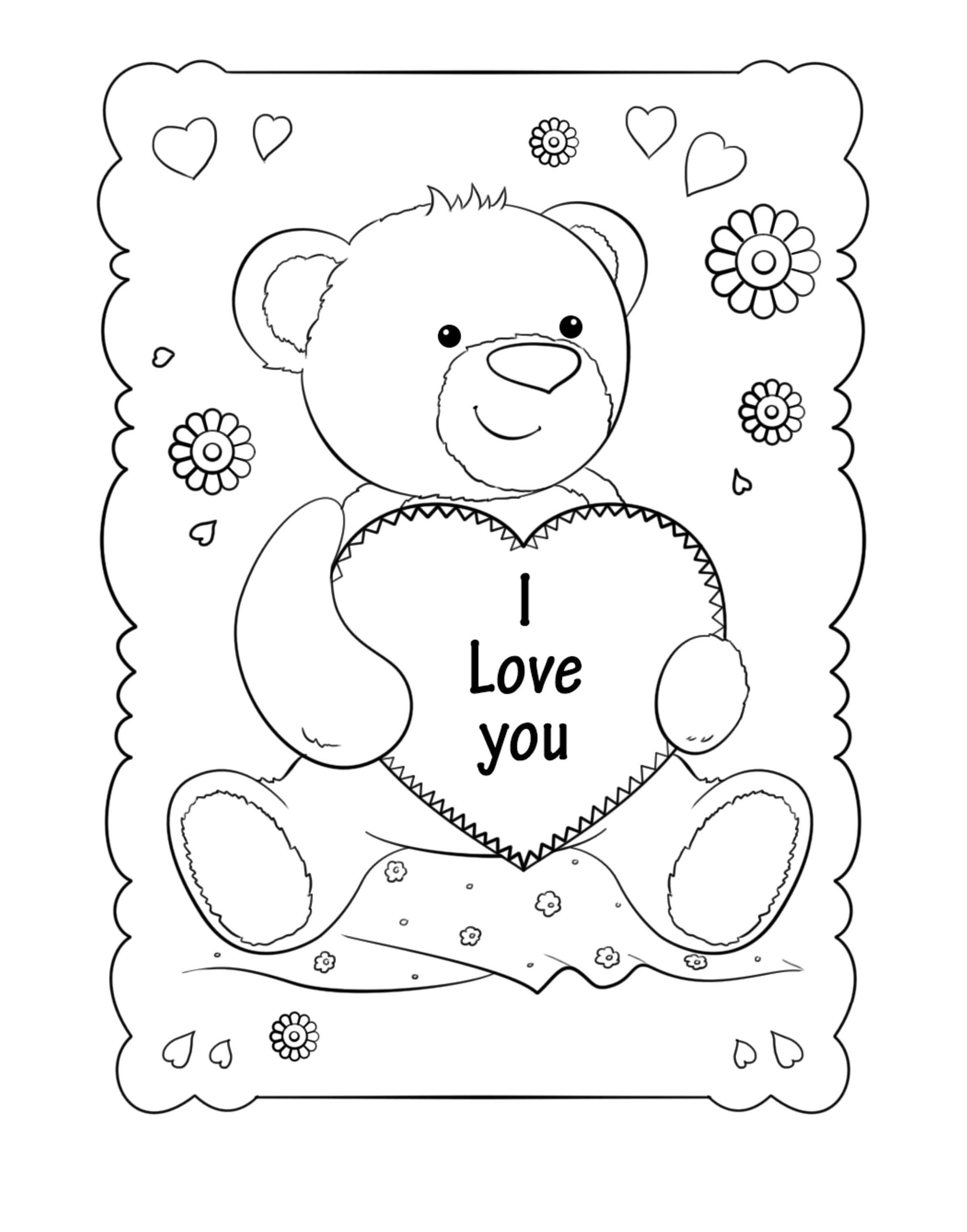 Coloring Pages Of Teddy Bears With Hearts
