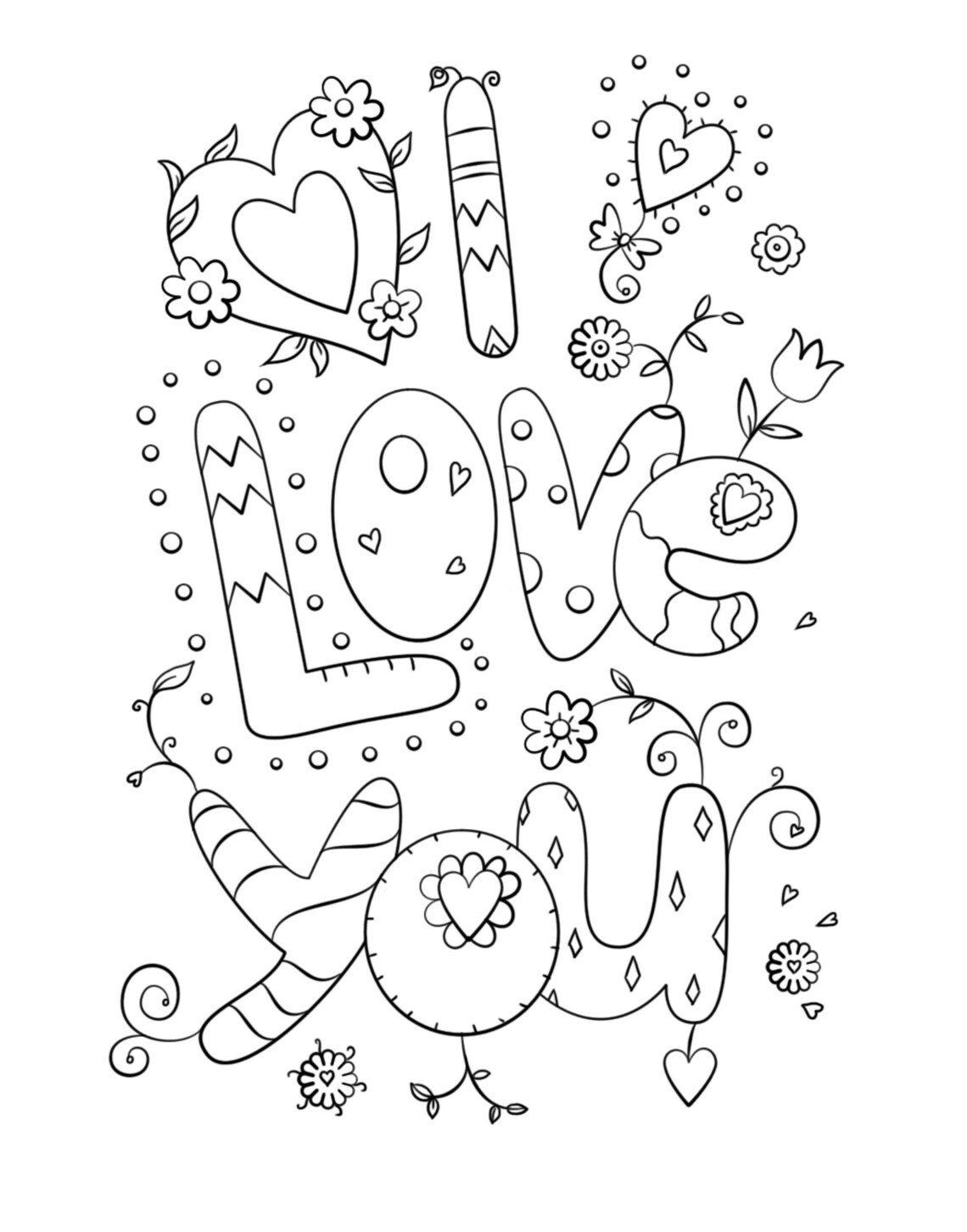 Valentine's Day Coloring Page, I Love You, Fun Coloring Page, Hearts ...