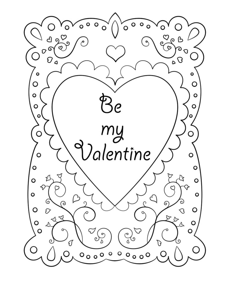 Be My Valentine Coloring Page, Floral Coloring Page, Valentine's Day ...