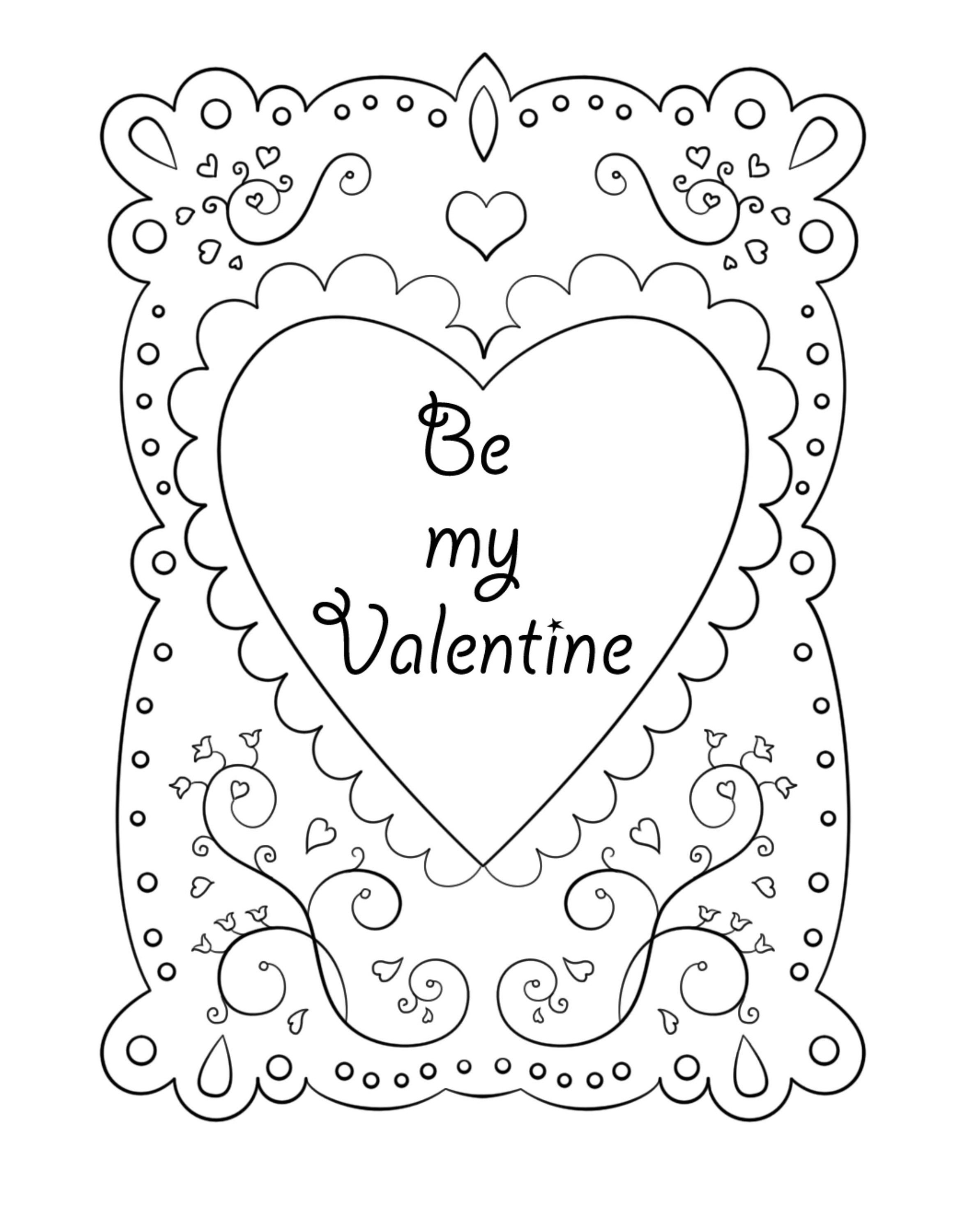 Be My Valentine Coloring Page, Floral Coloring Page, Valentine's Day ...