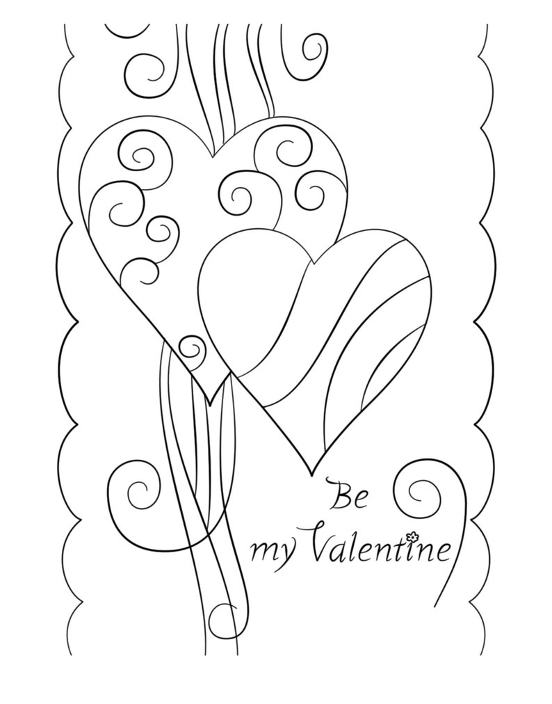 Be My Valentine Coloring Sheet, Hearts Coloring Page, Valentine's Day ...