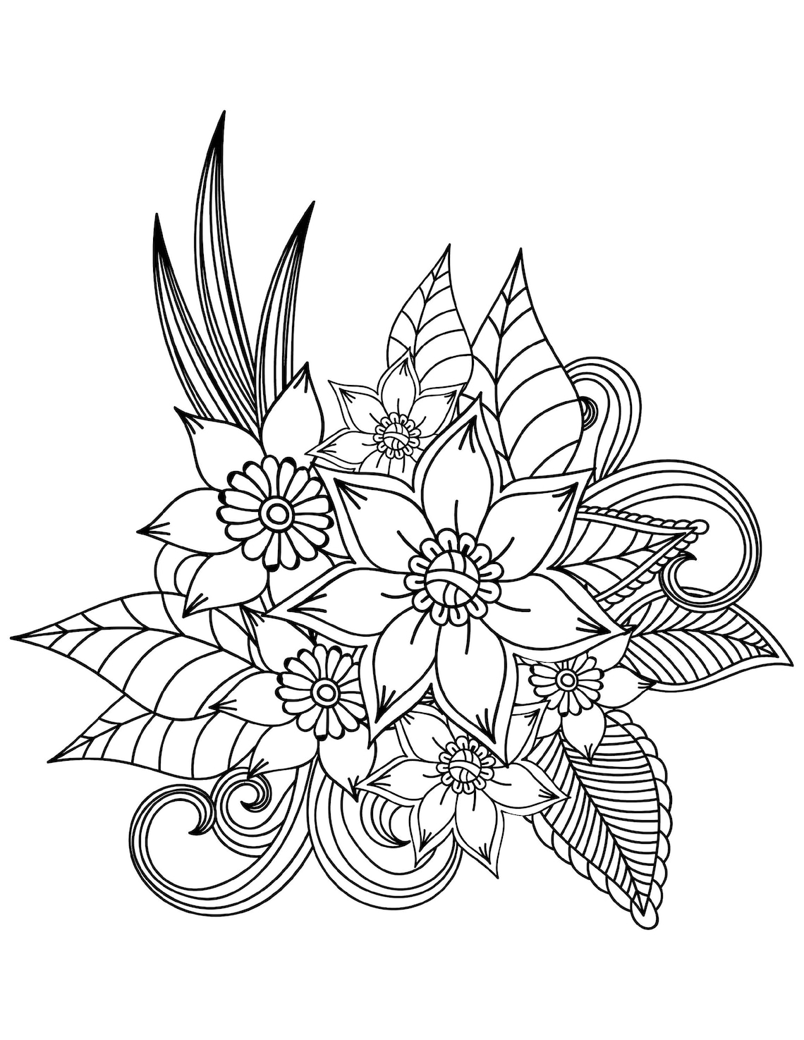 Flower Coloring Page | Printable Flower Design Coloring Page for Kids ...