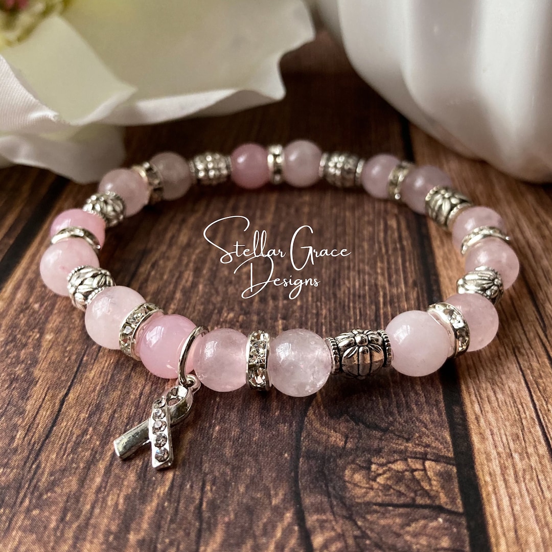 Rose Quartz Breast Cancer Awareness Elastic Bracelet| 8mm Light Pink ...