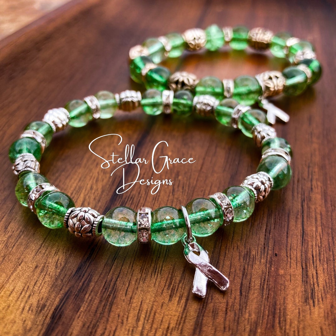 Green Quartz Awareness Bracelet 6.75”| Kidney Disease, Lymphoma ...