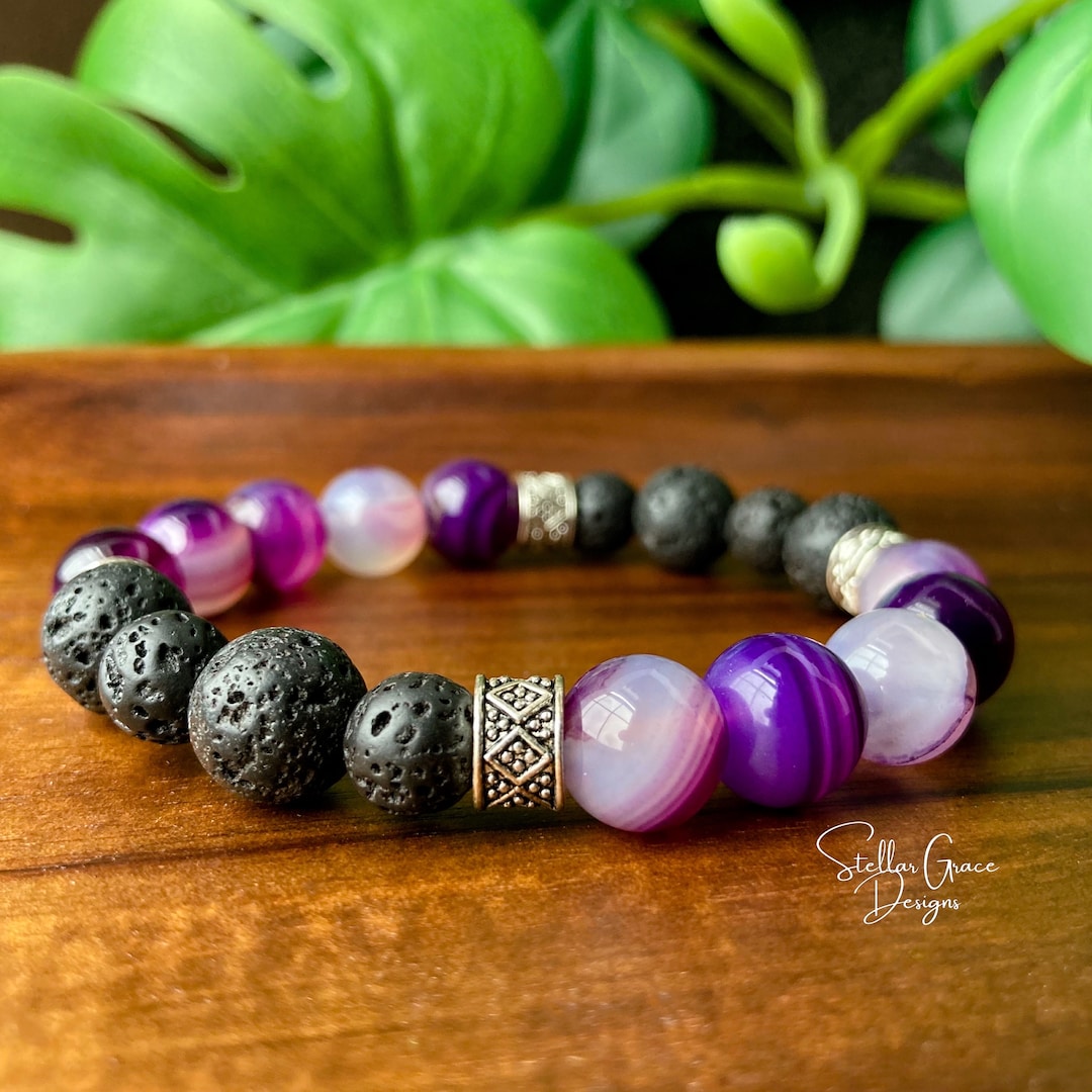 Lupus, Epilepsy, Sjogrens, Chiari Awareness Bracelet 10mm Purple Agate ...