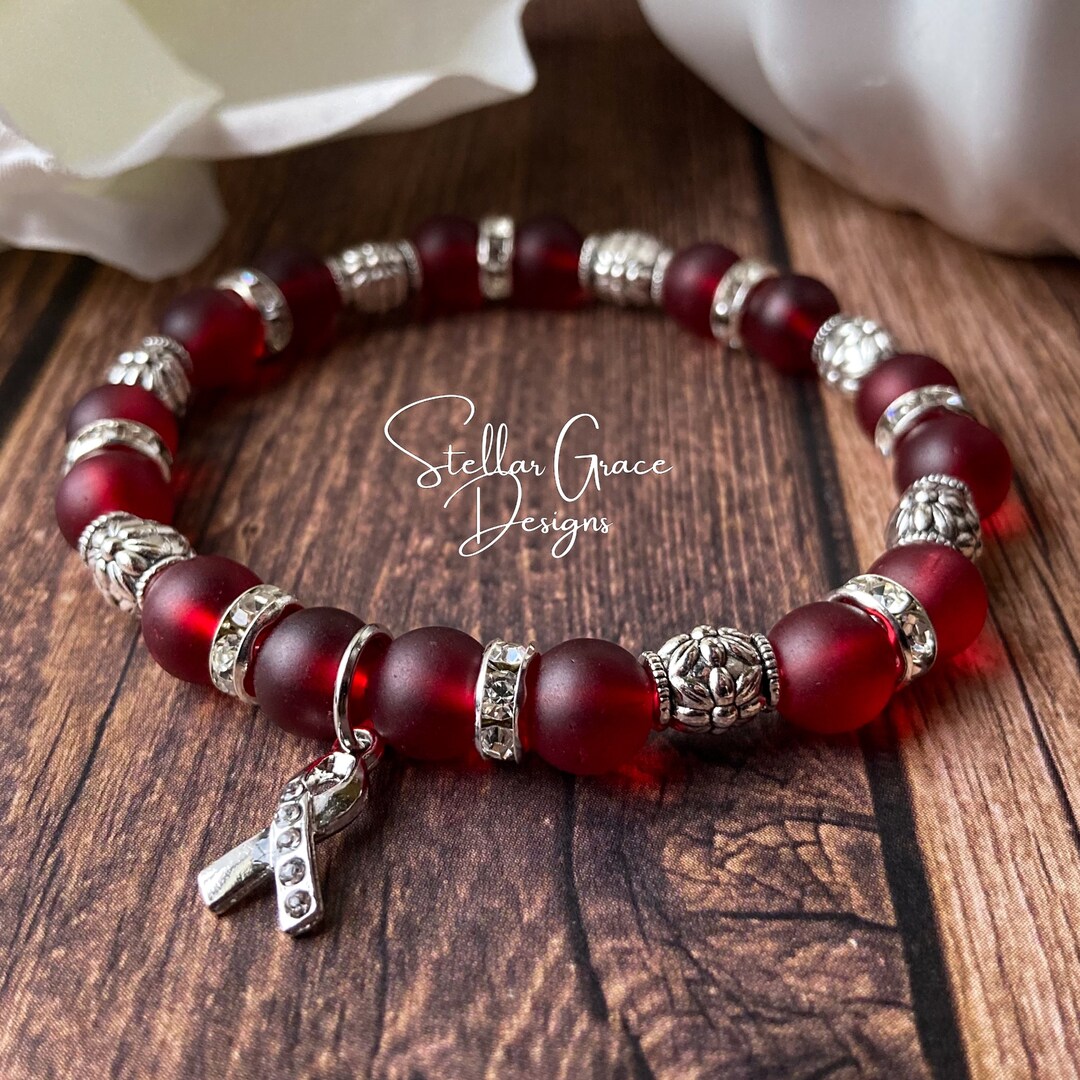 Frosted Burgundy Ribbon Awareness Bracelet| Multiple Myeloma, Sickle ...