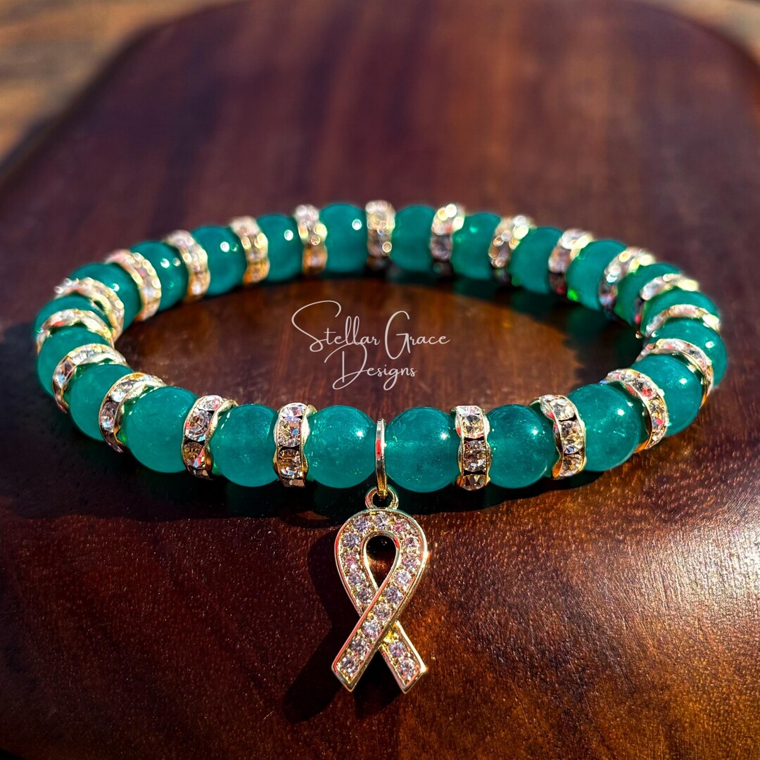 18kt Gold & Teal Awareness Bracelet|ovarian, Cervical Cancers, PCOS ...