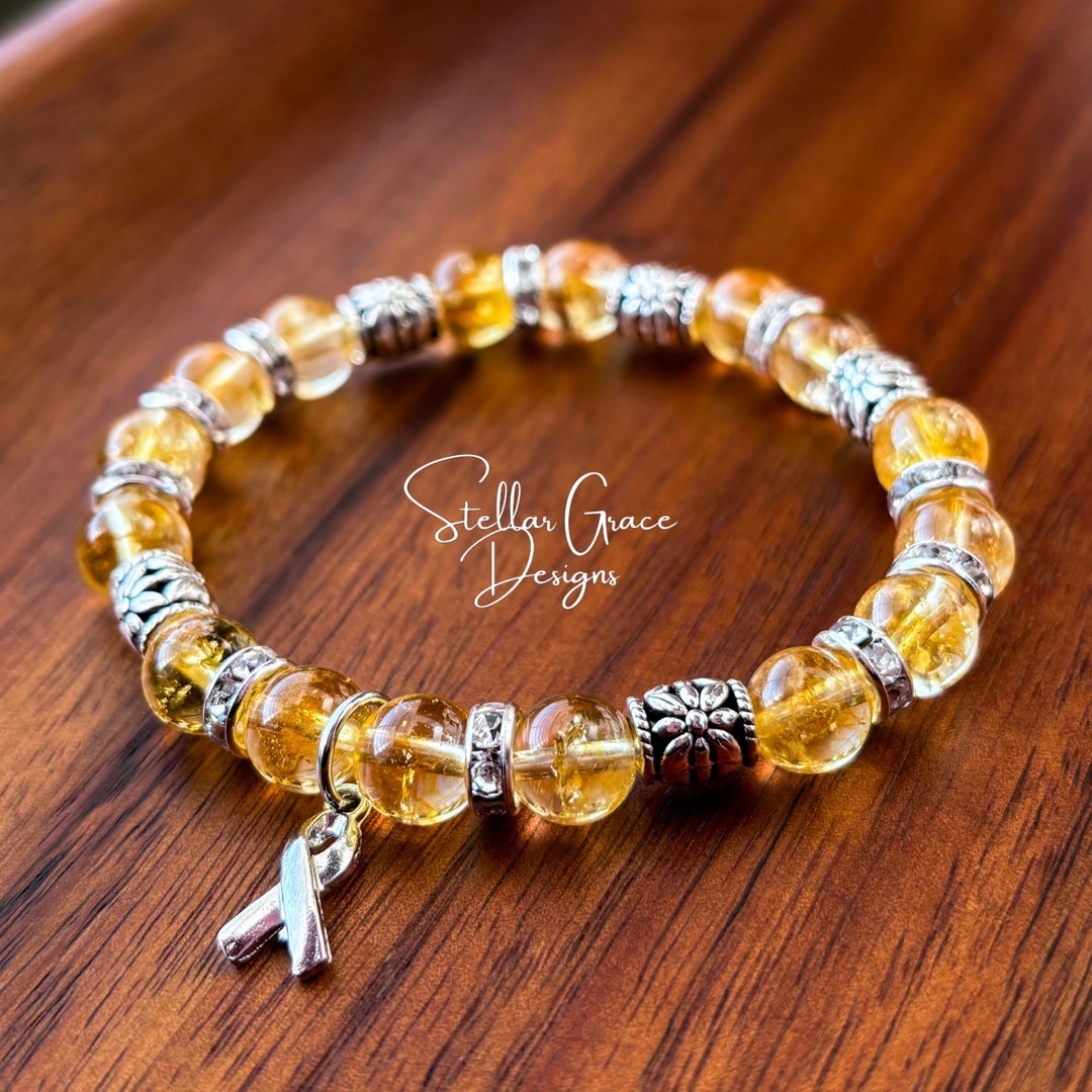 Golden Yellow Childhood Cancer Awareness Bracelet| 8mm Golden Citrine ...
