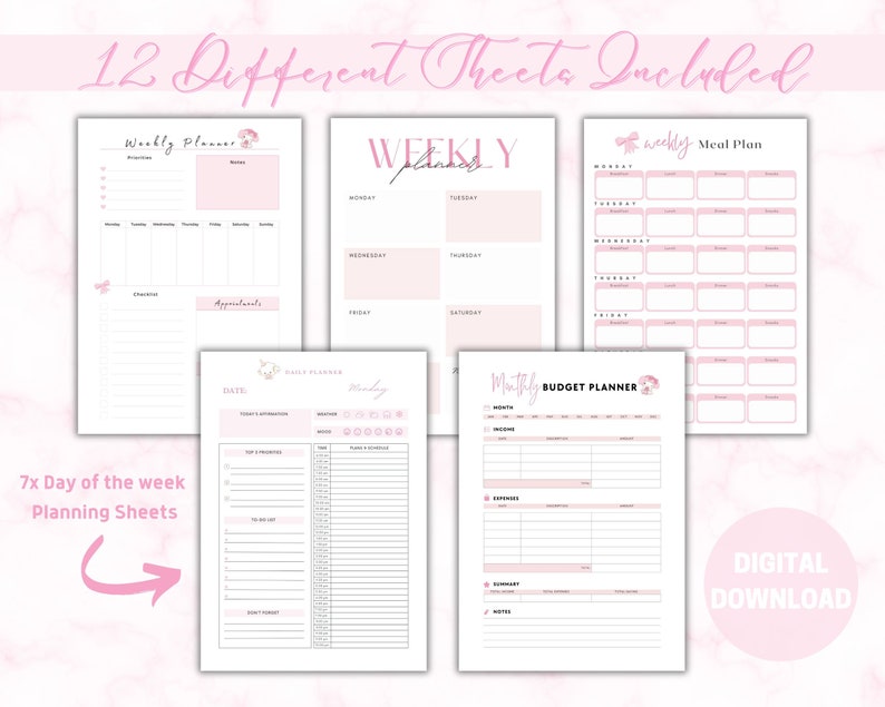 Kawaii Cute Bunny Weekly Planner Daily Checklist Digital - Etsy