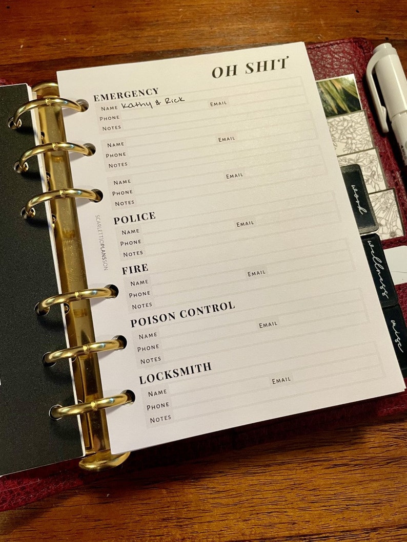 Personal Oh Shit List Printable Planner Insert Personal Size 6 Ring ...