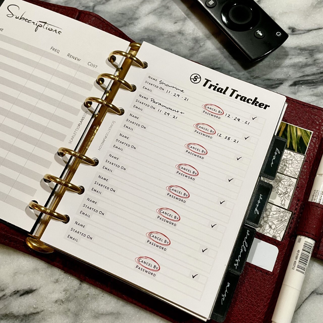 A5 Trial Tracker | Printable Planner Insert | A5 Size | 6 Ring Planner ...