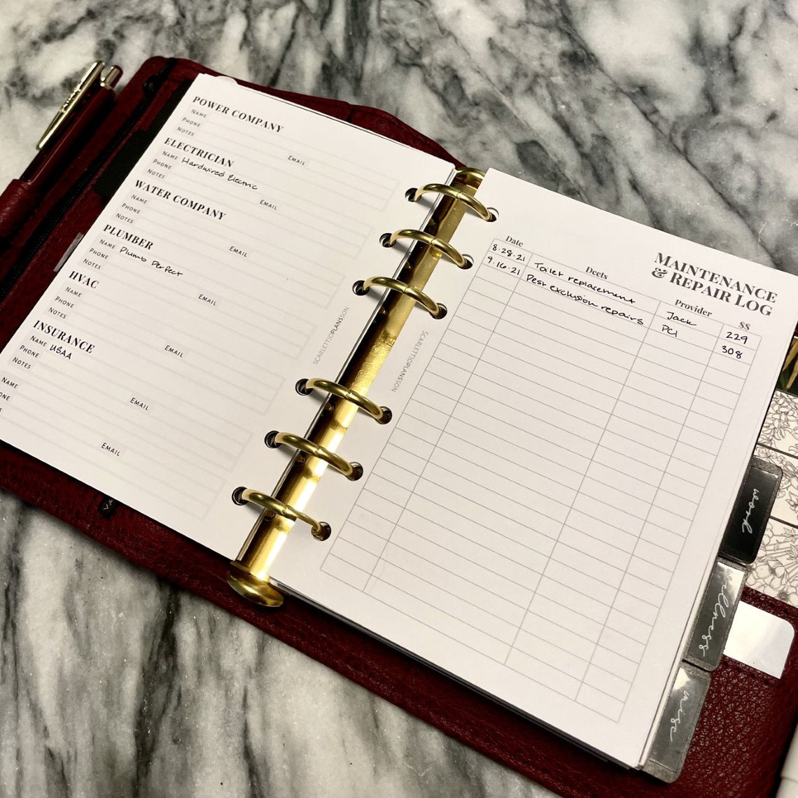 Pocket Maintenance & Repair Log | Printable Planner Insert | Pocket ...