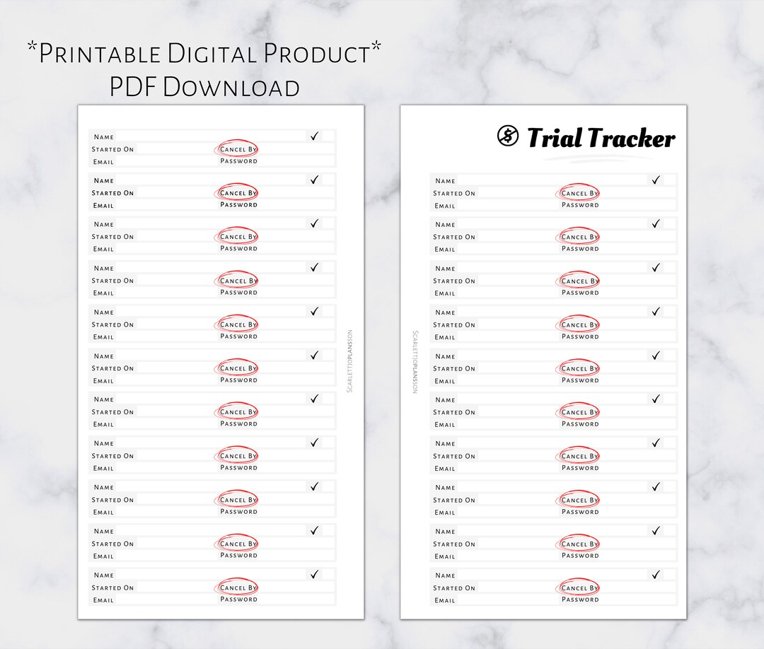 Personal Trial Tracker | Printable Planner Insert | Personal Size | 6 ...