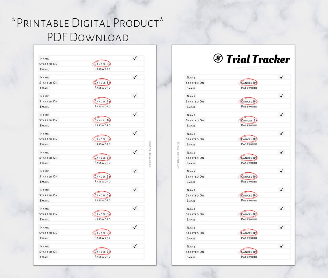Personal Trial Tracker Printable Planner Insert Personal - Etsy