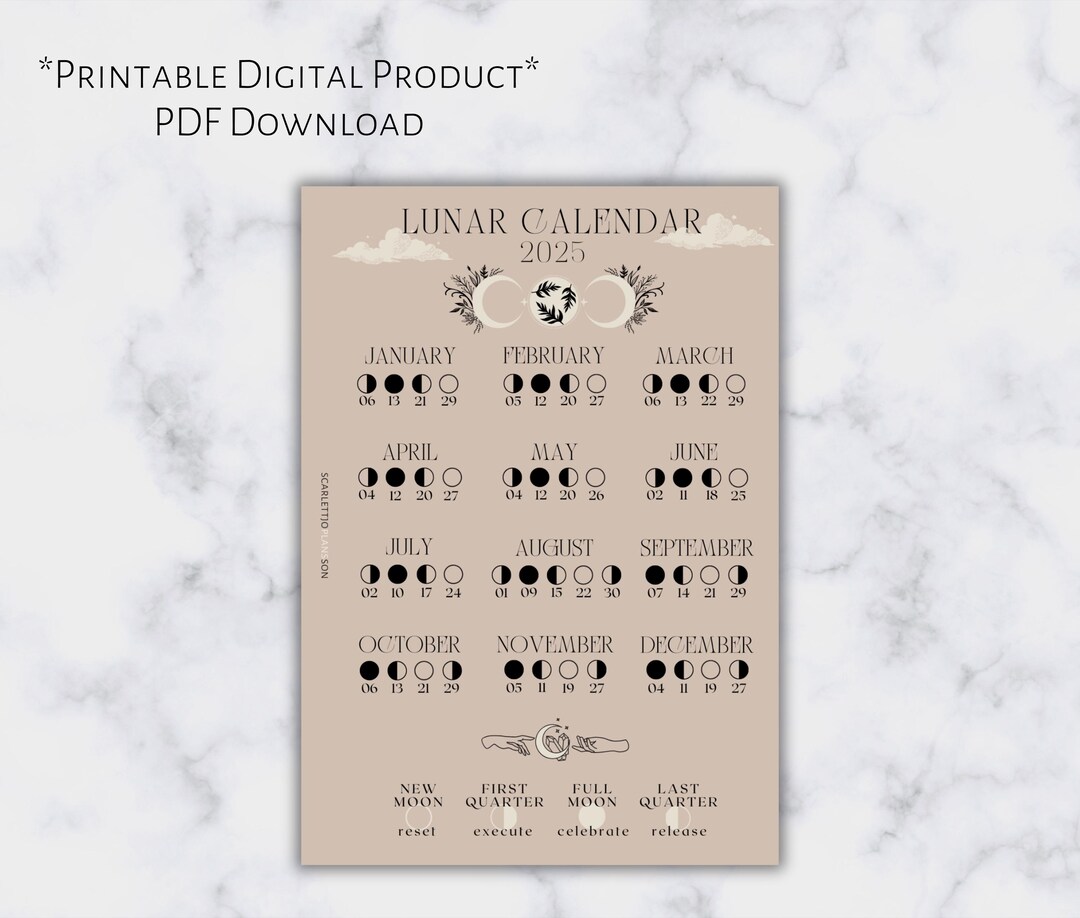 2025 A5 Lunar Phase Calendar | Printable Planner Dashboard | A5 Size ...