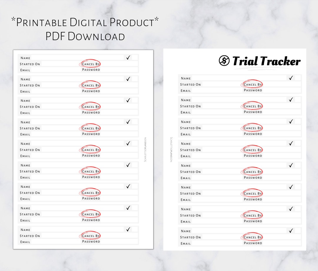 PW Trial Tracker | Printable Planner Insert | Personal Wide Size | 6 ...