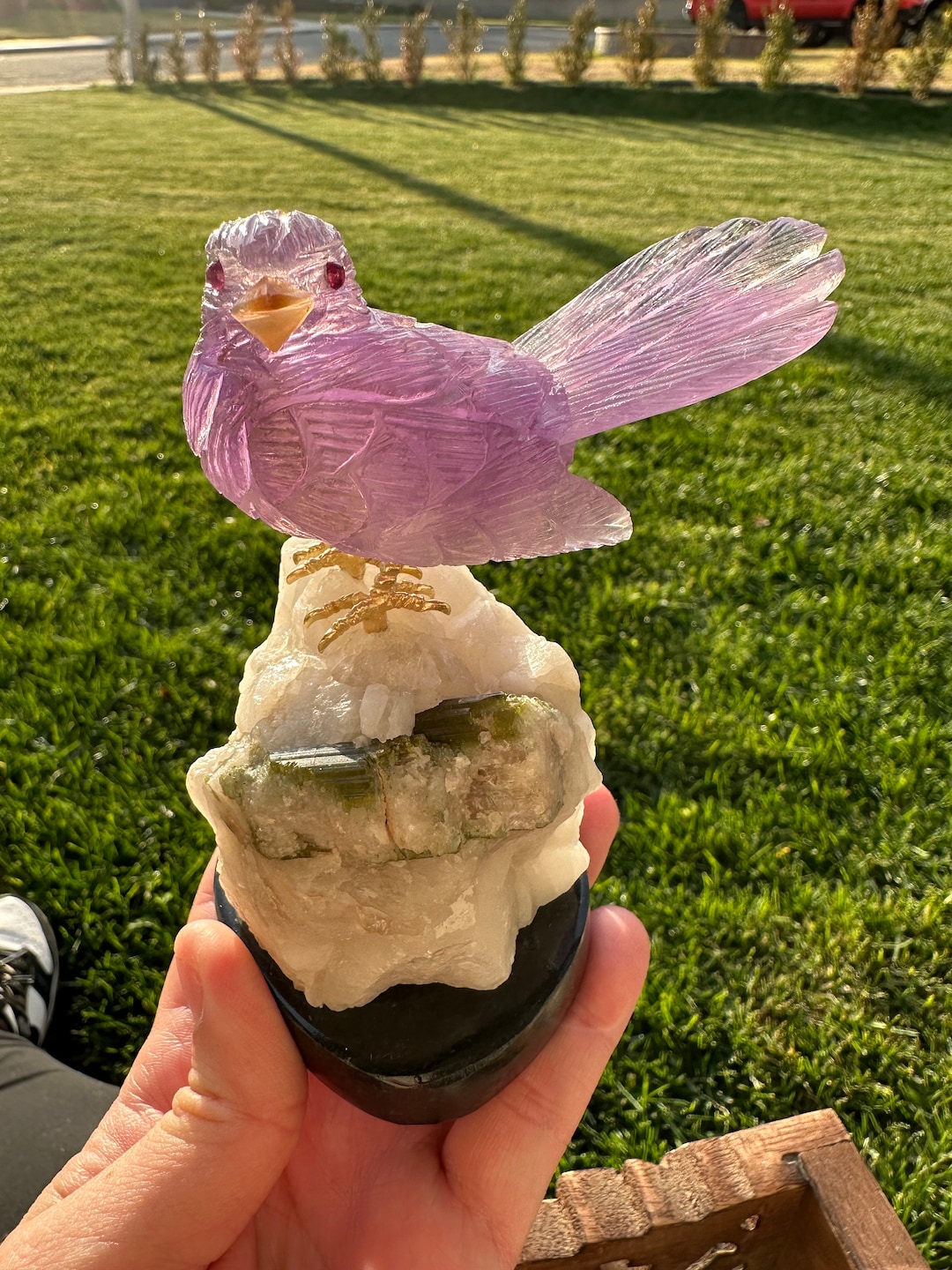Amethyst Crystal Bird Statue on Quartz With Green Tourmaline,home Decor ...