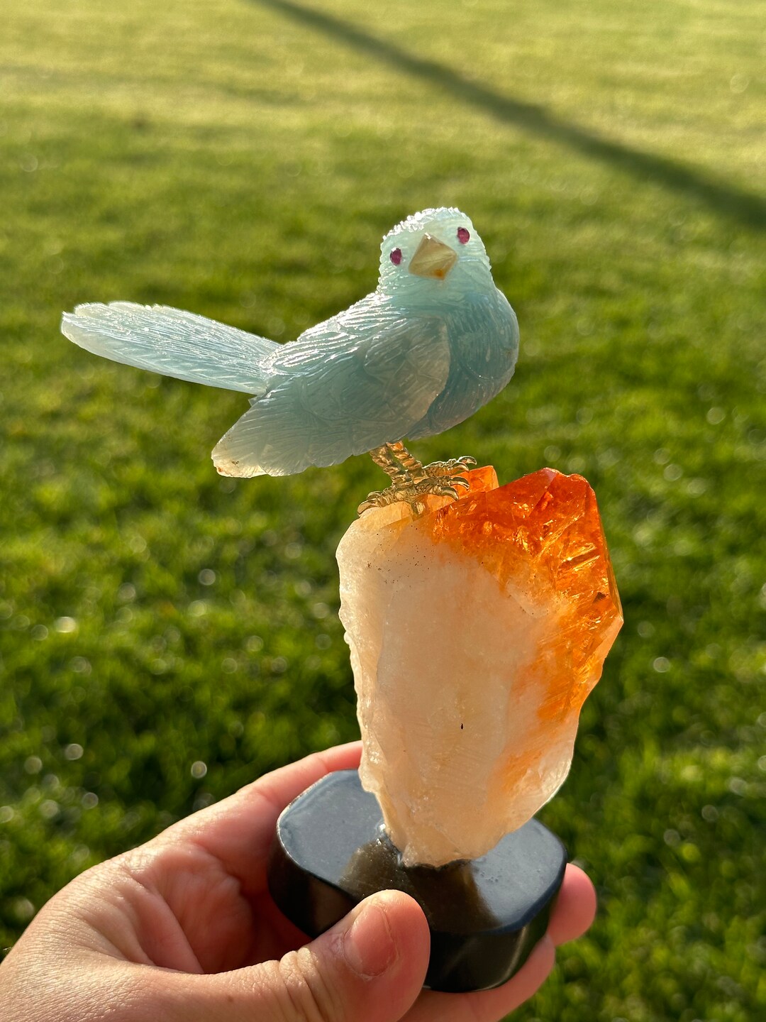 Blue Onyx Crystal Bird Statue on Citrine Base – Hand Carved Crystal ...