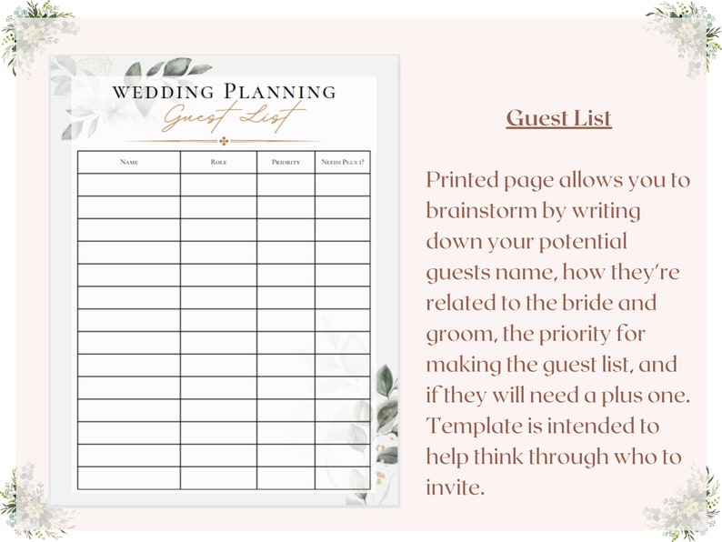 Printable Wedding Guest List Planner - Etsy