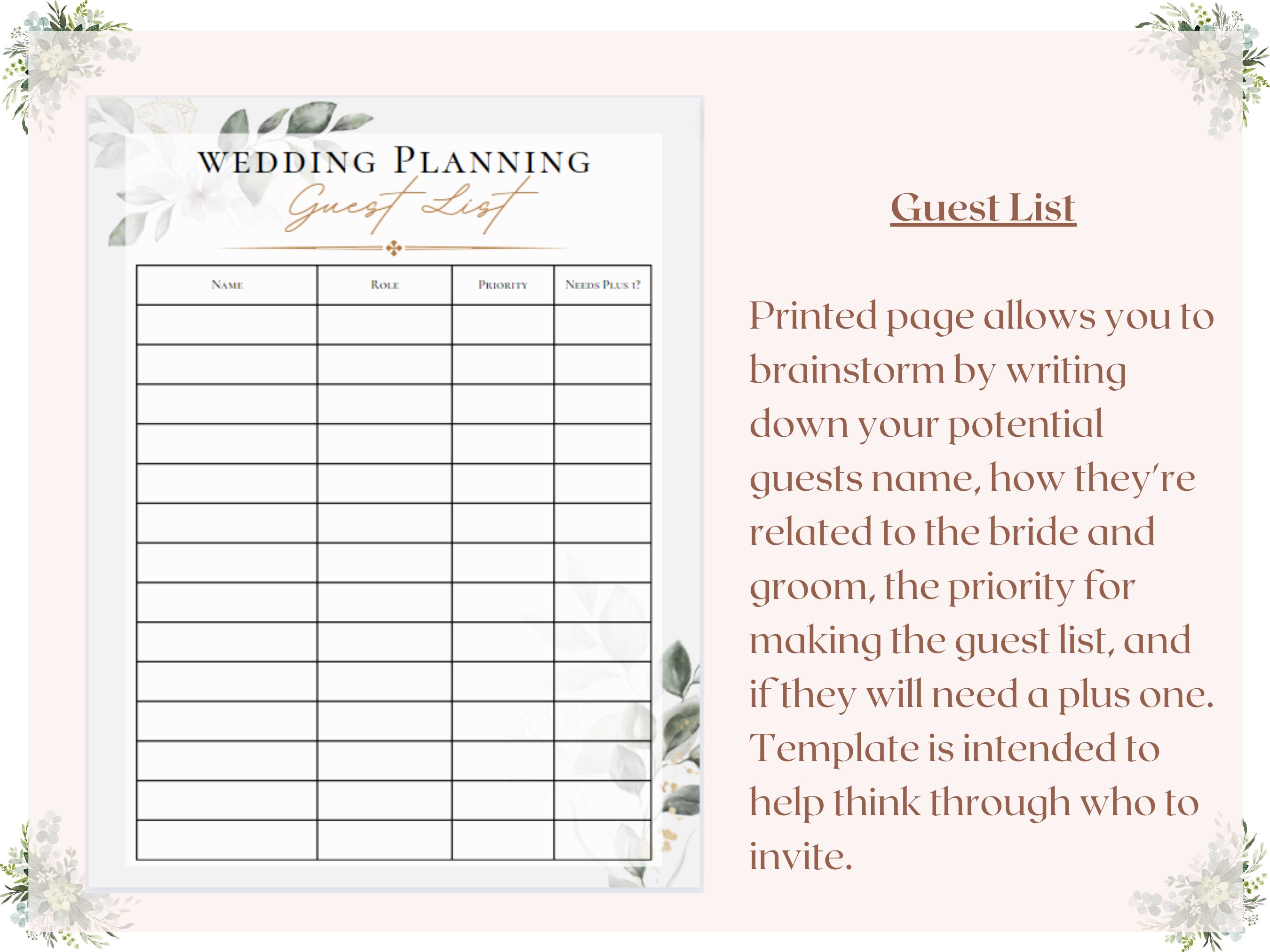 Printable Wedding Guest List Planner - Etsy