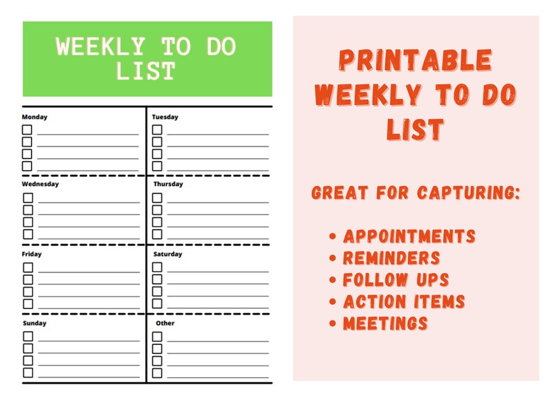Printable Weekly to Do List Monday - Sunday - Etsy