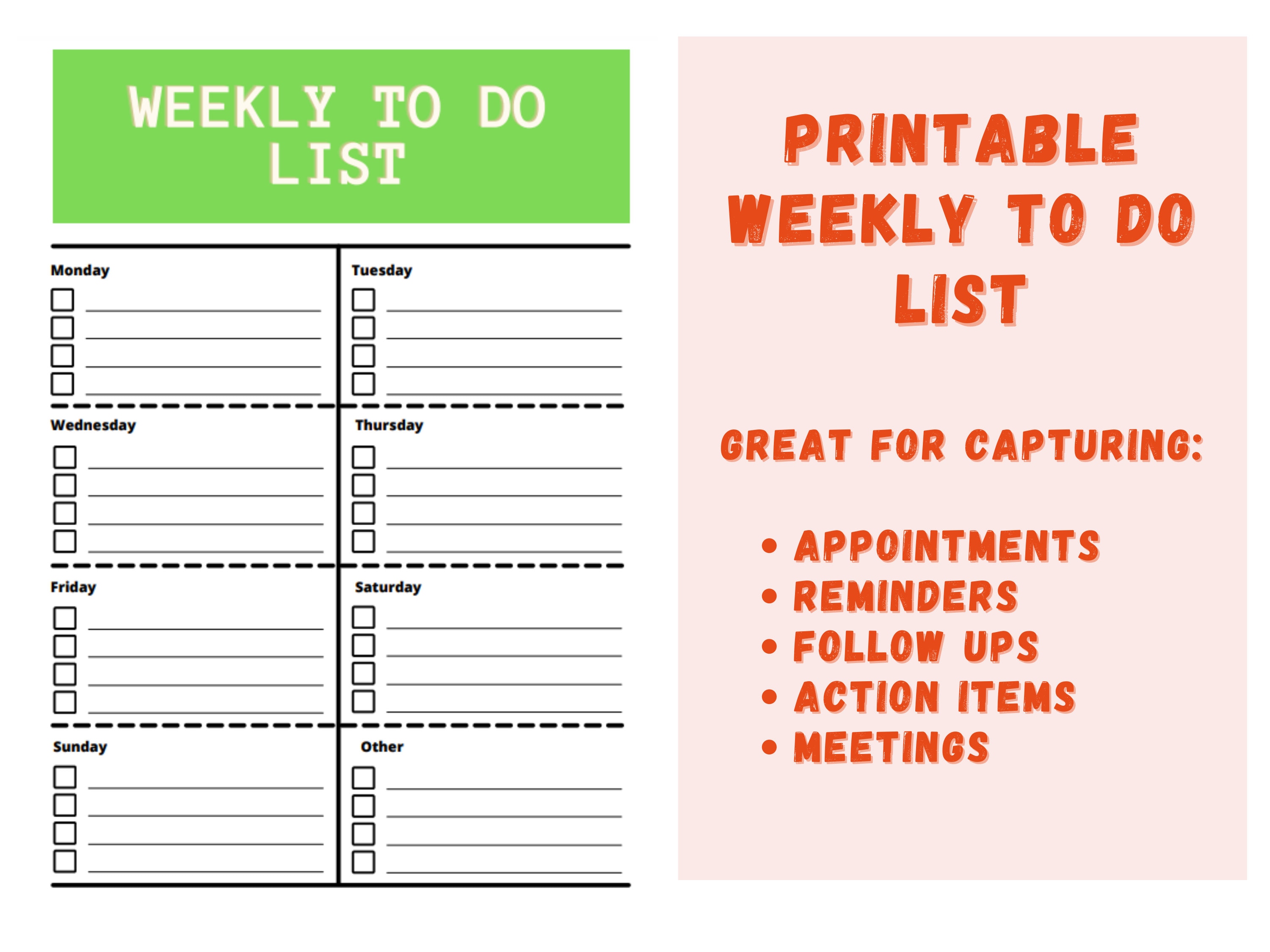 Printable Weekly to Do List Monday - Sunday - Etsy