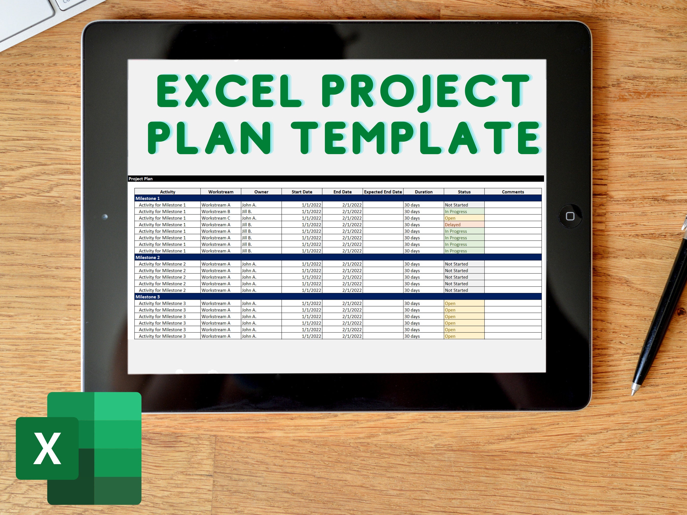 Excel Project Plan Template - Etsy
