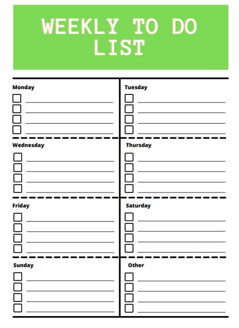 Printable Weekly to Do List Monday - Sunday - Etsy