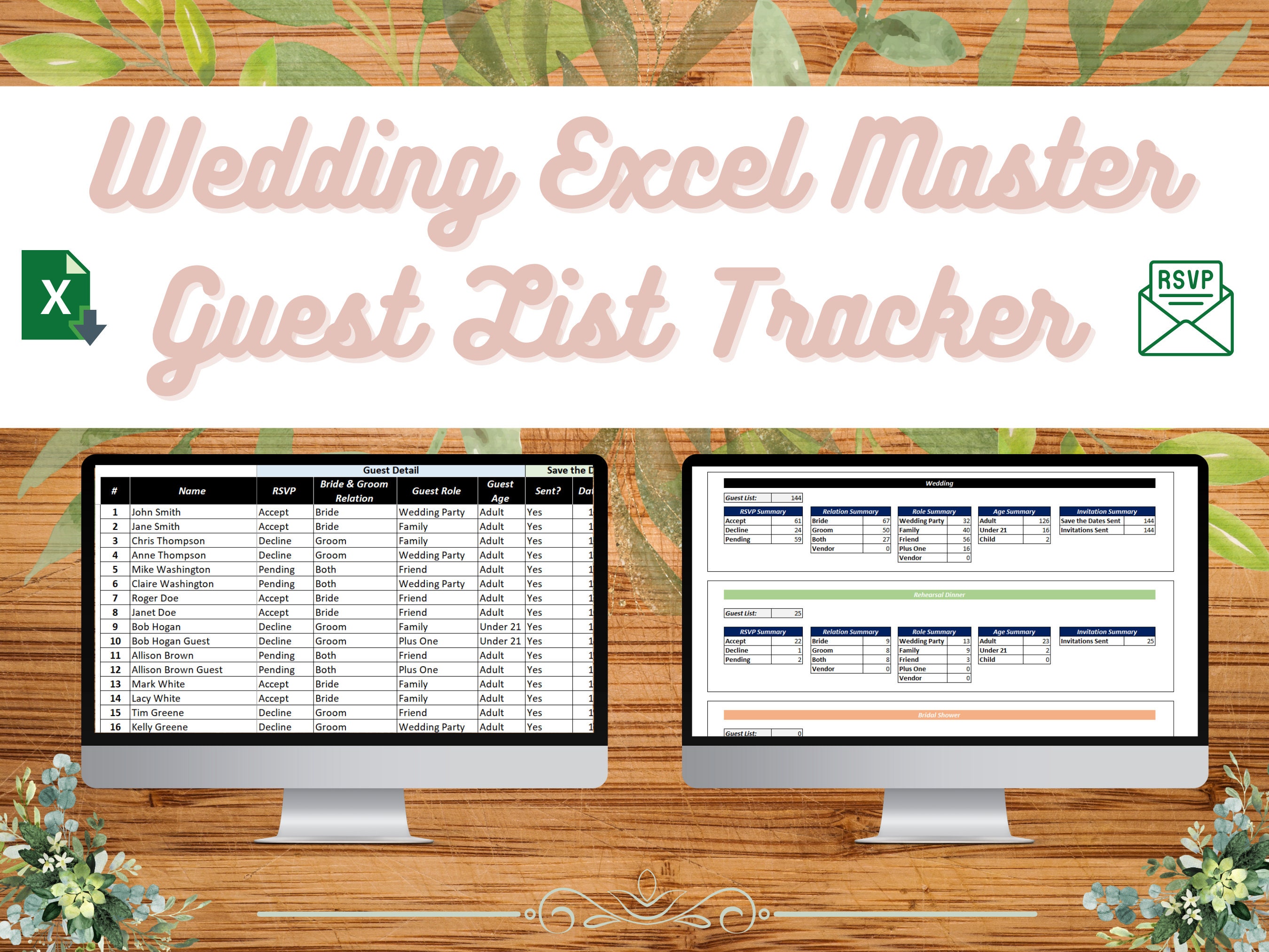 Wedding Excel Master Guest List Template - Etsy