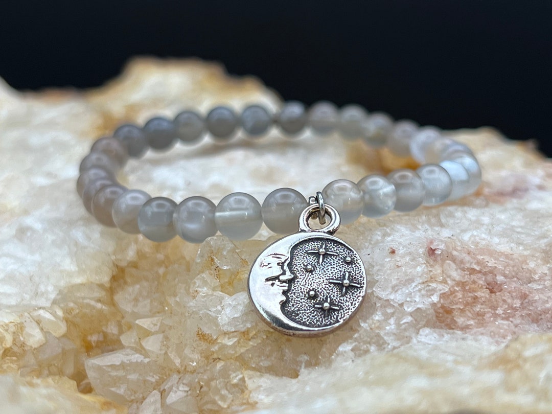 Black Sunstone and Grey Moonstone With Sun and Moon Charm, Premium ...