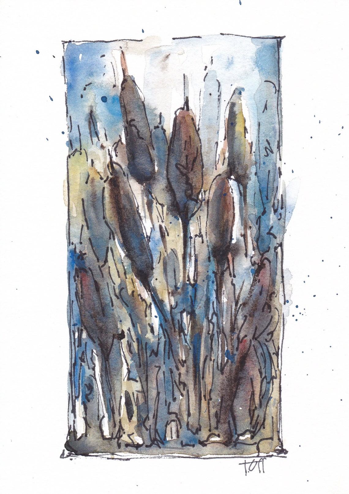 Original Watercolor Pen and Ink Landscape - Etsy