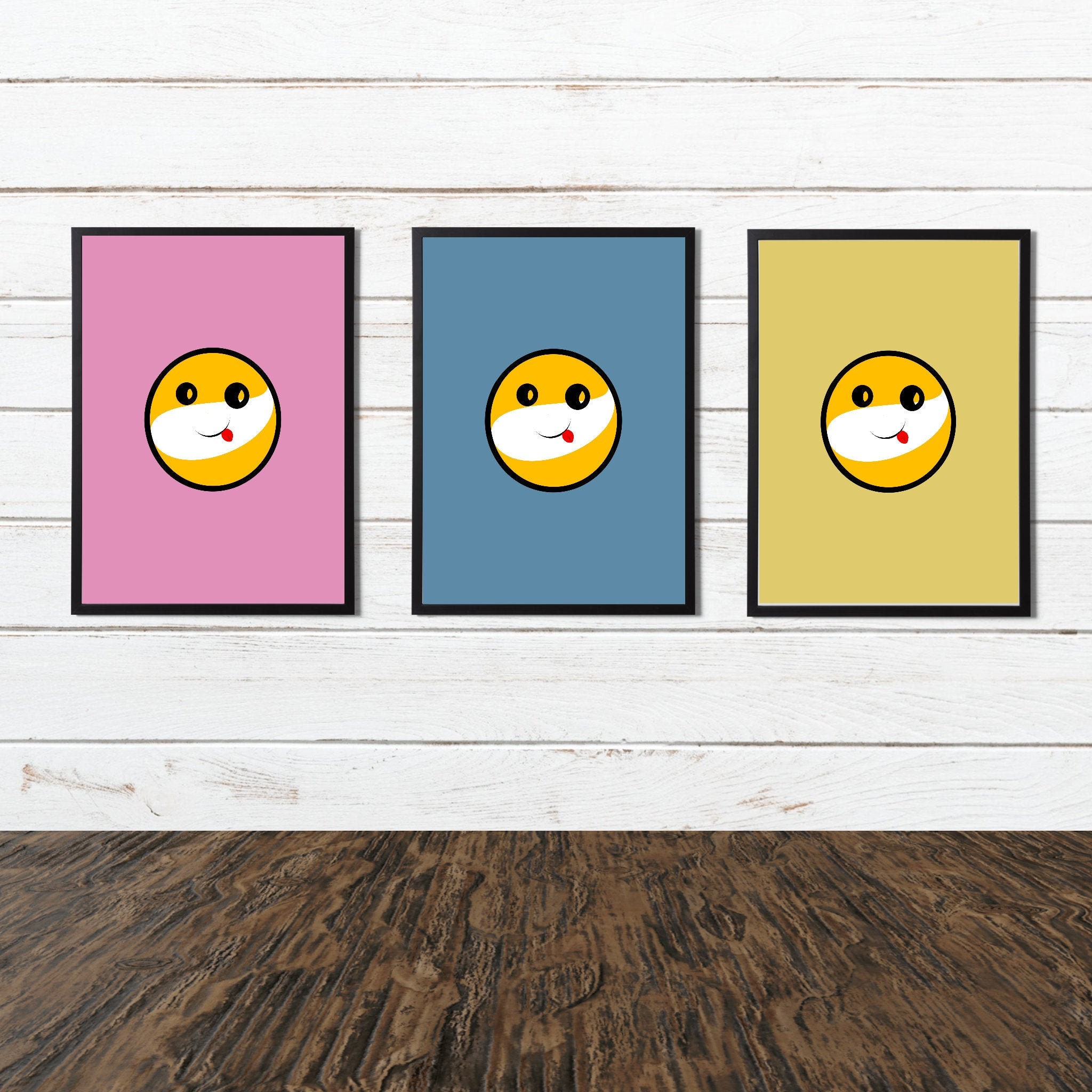 Lindo estampado sonriente / 3 colores / cartel de arte de pared ...