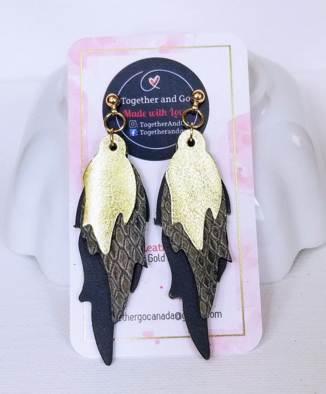 Faceless Ghoul-3 Layer Pinched Leather Earrings, Fringe Feather Drop ...