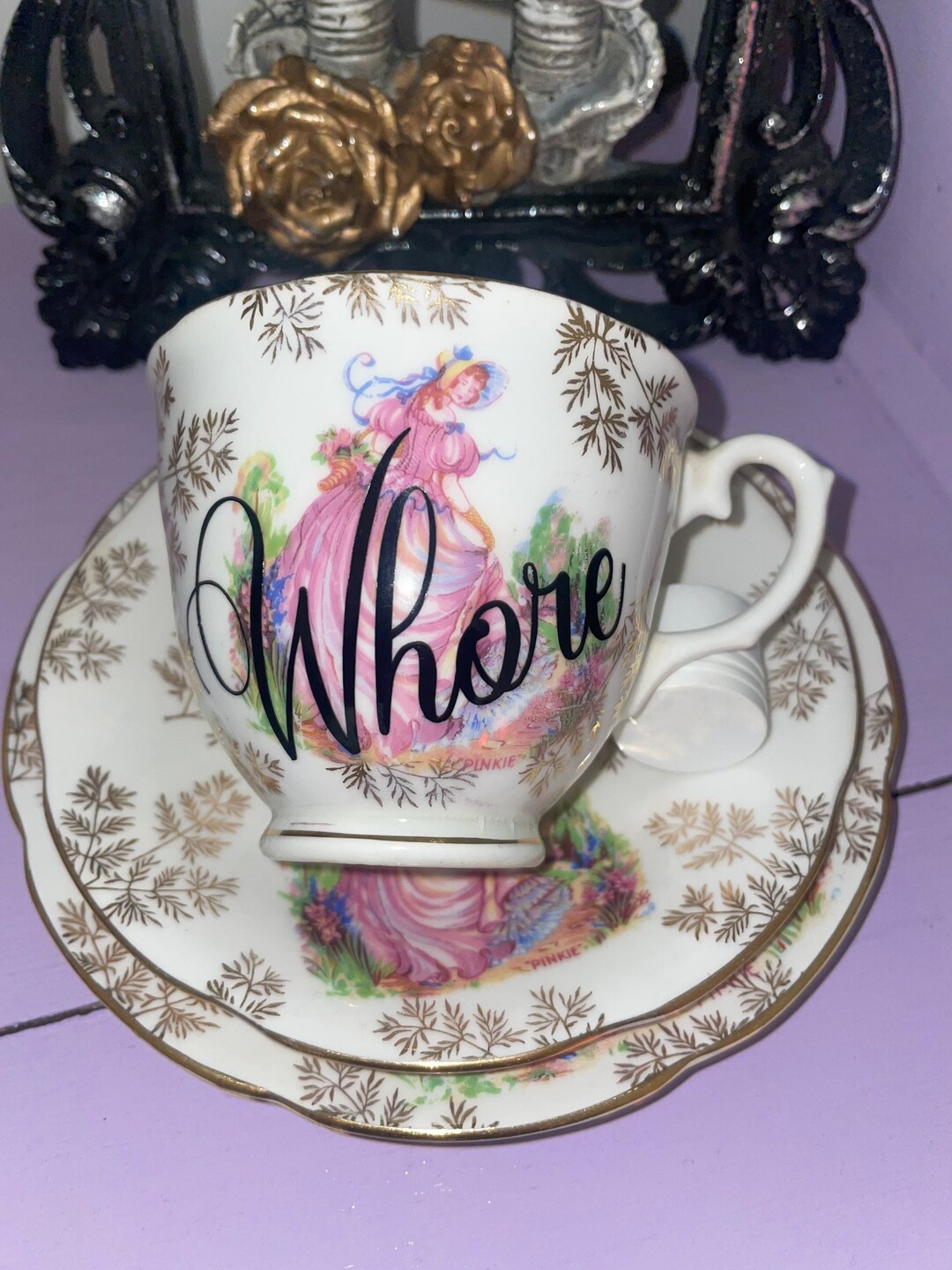 Upcycled Vintage Teacup, Saucer and Side Plates, Rude Gift, Secret ...