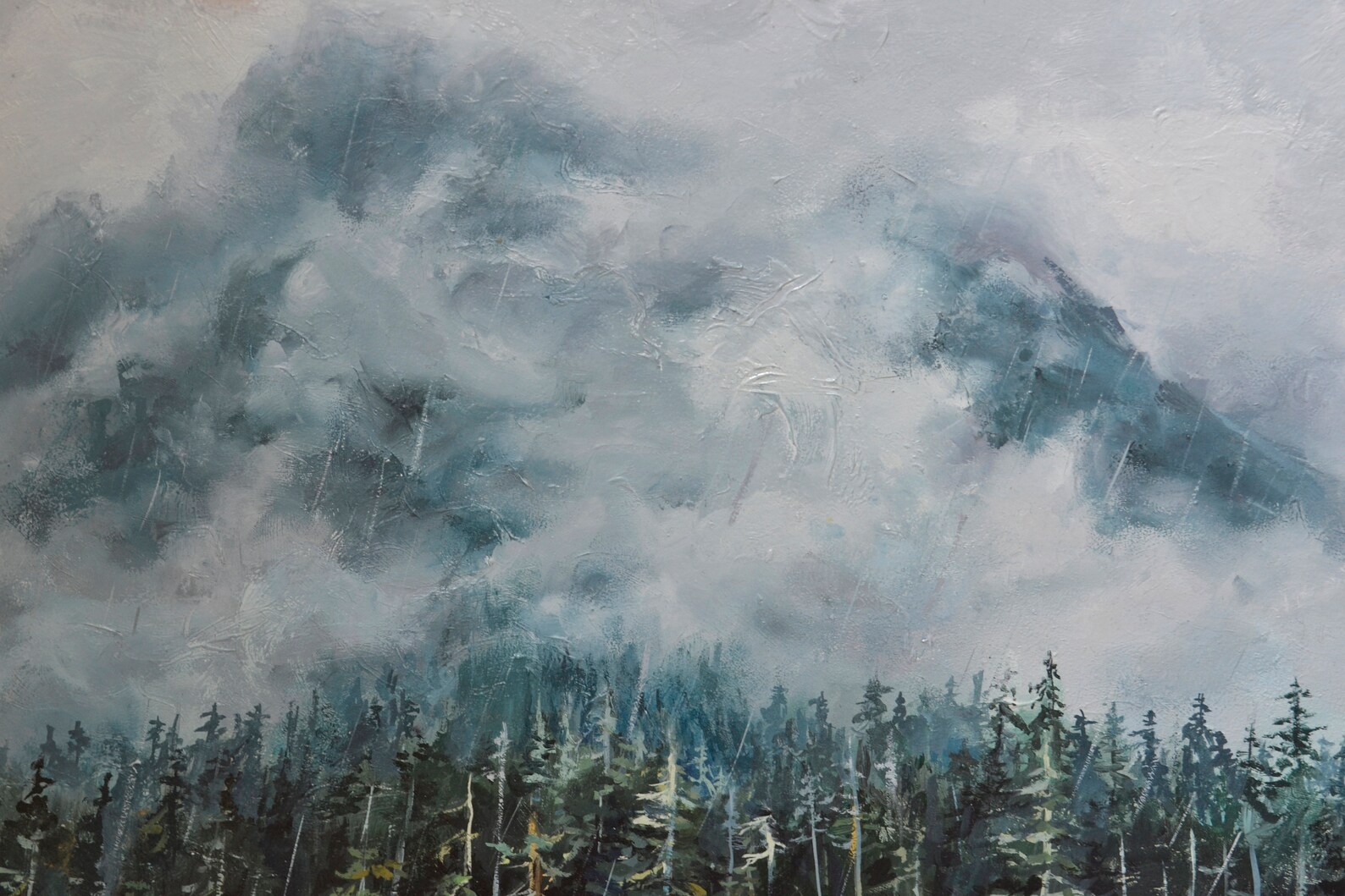RAIN AND FOG Original Oil Painting on panel landscape with | Etsy