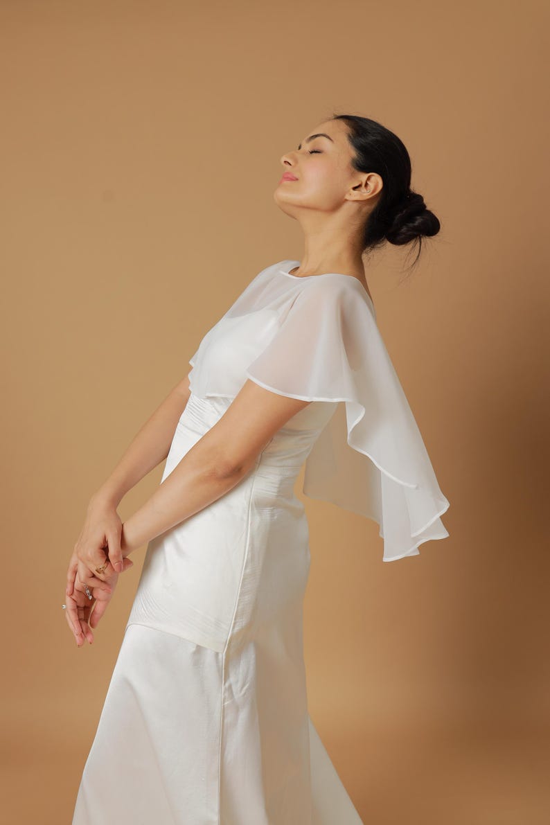 Bridal Shoulder Cape: Ivory Chiffon Sheer Wedding Shawl Wrap Coverup ...