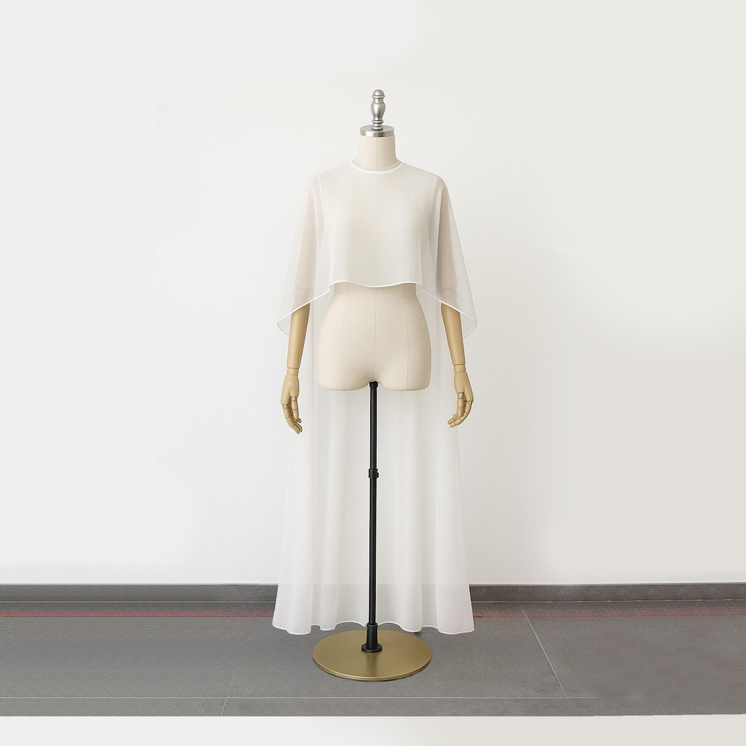 Bridal Shoulder Cape: Ivory Chiffon Wedding Shawl Wrap Veil Capelet Zen ...