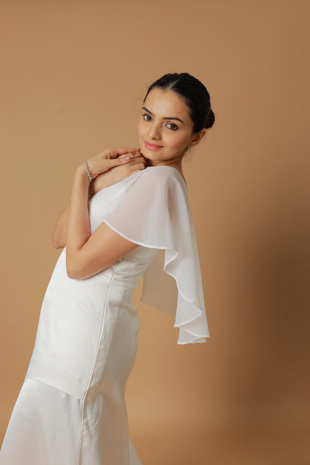 Bridal Shoulder Cape: Ivory Chiffon Sheer Wedding Shawl Wrap Coverup ...