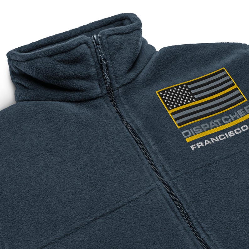 Custom Dispatcher Fleece Jacket, USA Flag, Thin Gold Line, Embroidered ...