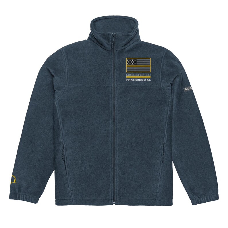 Custom Dispatcher Fleece Jacket, USA Flag, Thin Gold Line, Embroidered ...