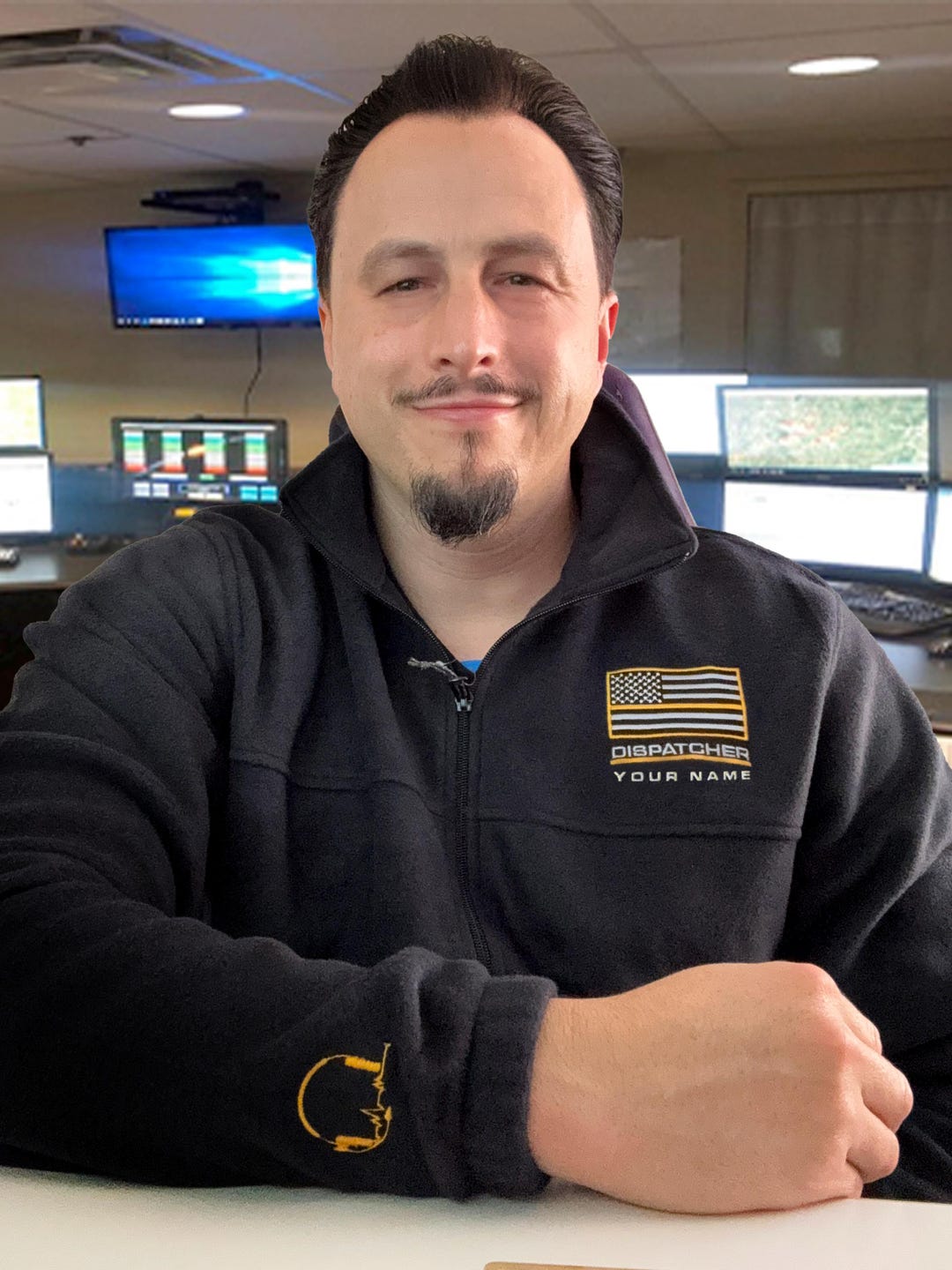 Custom Dispatcher Fleece Jacket, USA Flag, Thin Gold Line, Embroidered ...