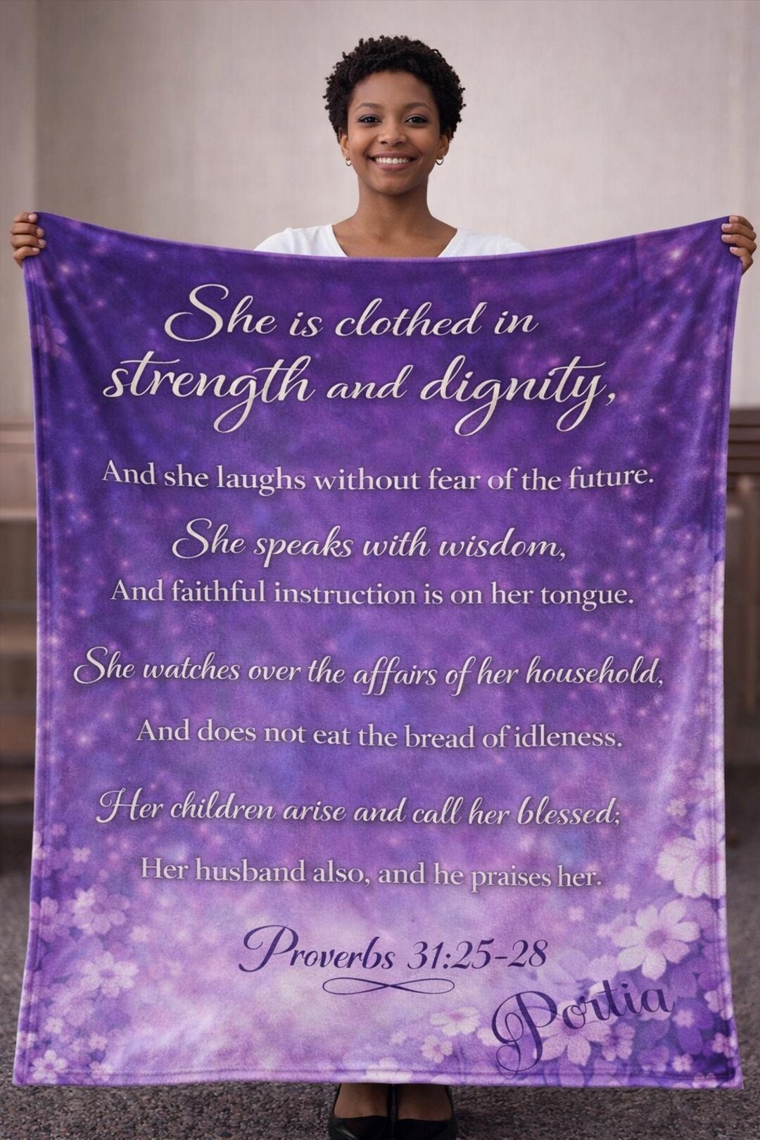 Custom Christian Scripture Blanket Proverbs 31 Purple Floral Throw ...