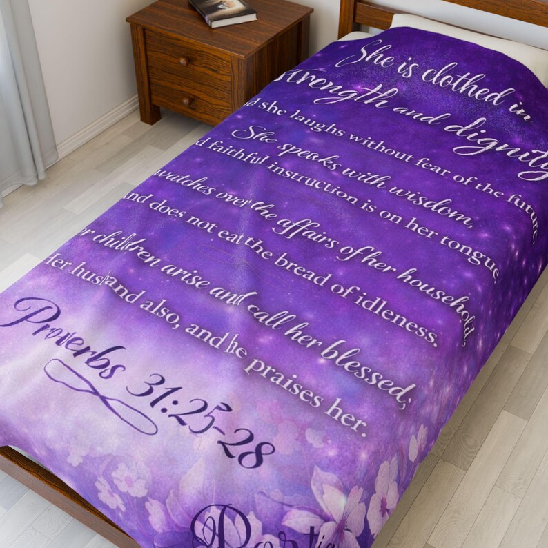 Custom Christian Scripture Blanket Proverbs 31 Purple Floral Throw ...