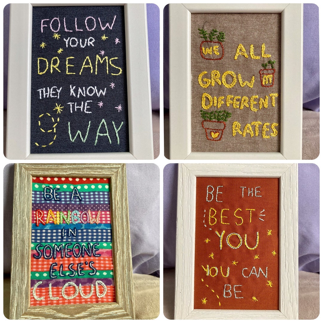 Hand-embroidered Squares / Motivational Phrases / Embroidered Cotton - Etsy