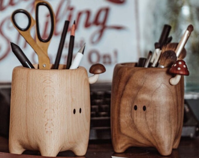 Wooden Pen Holder, Utensil Jar, Desk Organizer, Nordic Design, Beech ...
