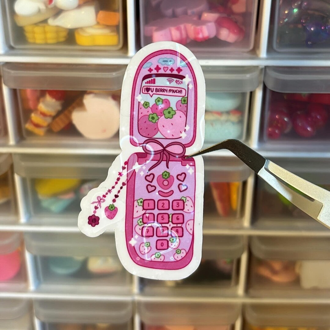 Kawaii Strawberry Flip Phone Sticker - Etsy
