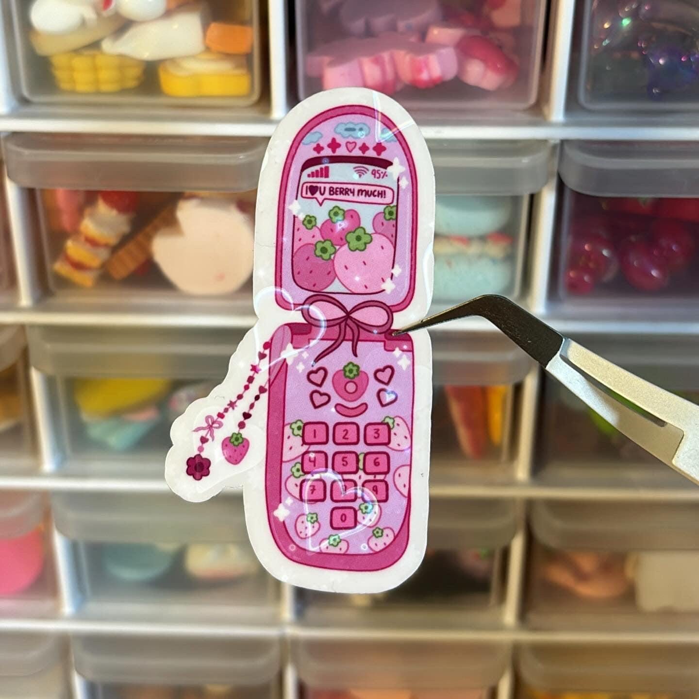 Kawaii Strawberry Flip Phone Sticker - Etsy